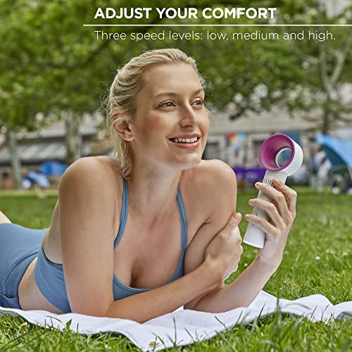 Merkury Innovations Whirlwind Personal Cooling Fan, No Blades, Rechargeable with USB Cable, Mini Bladeless Fan for Travel, Handheld or Hands-free, Pink