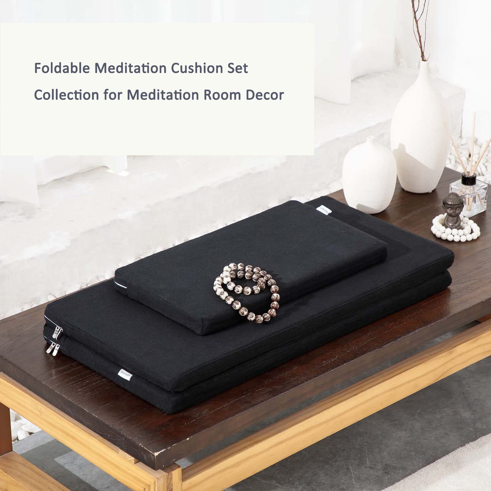 BEENSPIN Meditation Cushion Set, Folding Meditation Mat, Zafu & Zabuton(28 x28 ), Supportive Meditation Pillow. Handcrafted Black