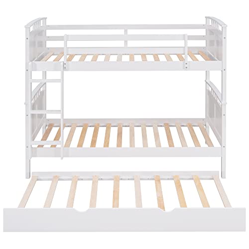 Lepfun Full-Over-Full Bunk Bed with Twin Size Trundle, Separable Bunk Bed for Bedroom, for Boys and Girls, No Box Spring Required, Space Saving Design, White