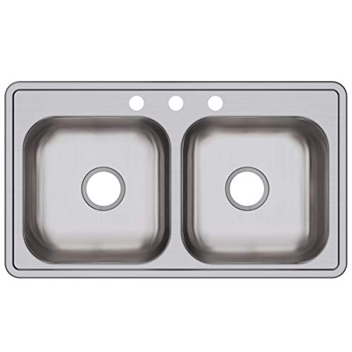 Elkay D233193 Dayton Equal Double Bowl Drop-in Stainless Steel Sink, 33 x 19 x 6.5