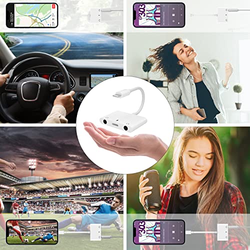 FEINODI Dual 3.5mm iPhone Headphone Splitter, 3 in 1 iPhone Adapter for Headphone Jack, with Charging iPhone Splitter, Compatible with iPhone 13/12/11/X/8/8plus/7/7plus/iPad-Support iOS 15
