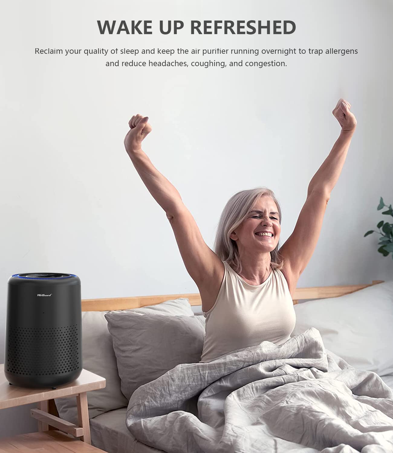 HEPA Air Purifiers for Home with UV Light, WeGuard AP-T10 H13 True HEPA Filter Removes Hair, Dander, Dust, Bacteria, Viruses, Smoke, Mold, Pollen, Allergens, Odor, Quiet Mode, Ozone Free