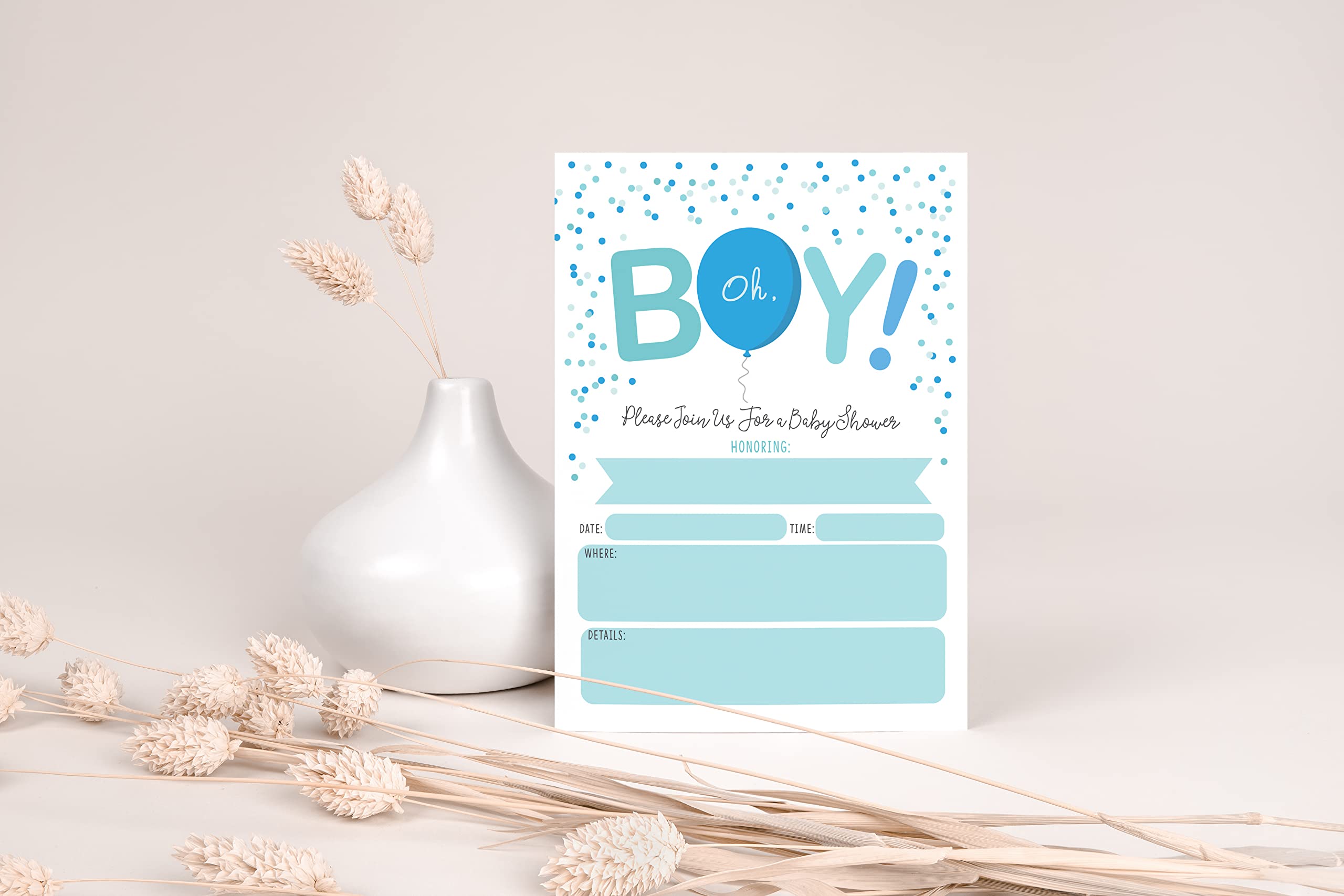 Boy Baby Shower Invitations with Book Request and Diaper Raffle Card, Blue Baby Sprinkle, 20 Fill in Invites