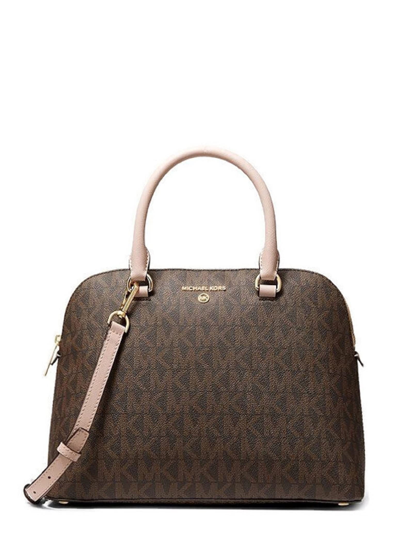 Michael Kors Cindy Medium Logo and Leather Satchel (Soft Pink/Brown)
