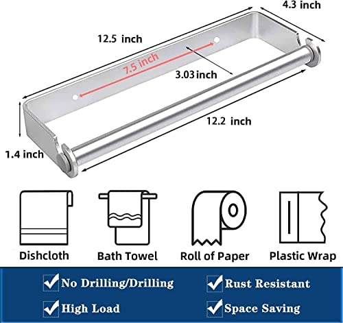 Lazysheep Paper Towel Holder Under Cabinet for Kitchen,Self Adhesive or Screw Mounting Paper Towel Holder,Wall Mount Paper Towel Holder Paper Roll Holder No Drilling Suitable for Kitchen Bathroom