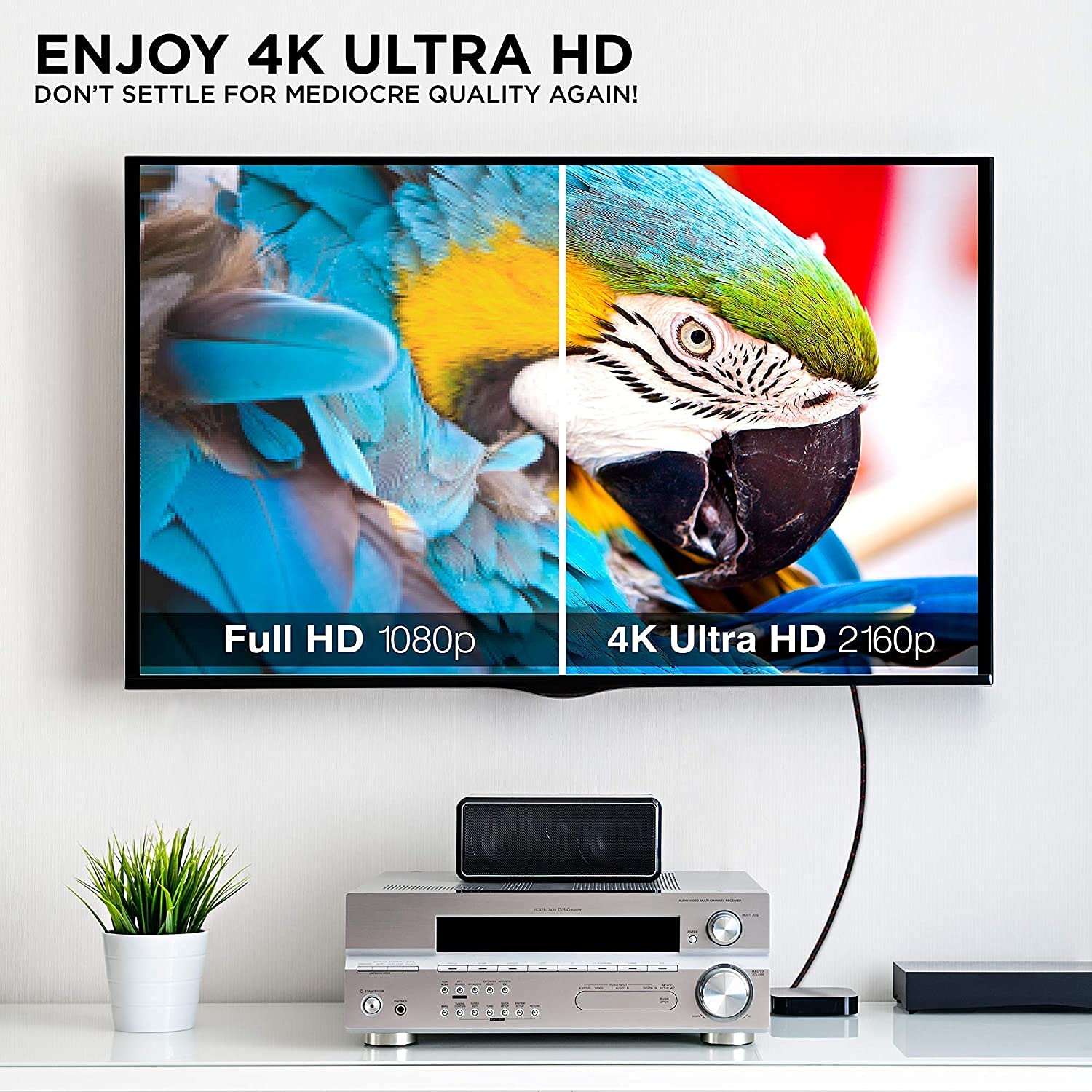 Ritz Gear 4K HDMI 2.0 Cable 2 ft. [5 Pack] 18 Gbps Ultra High Speed Braided Nylon Cord & Gold Connectors - 4K@60Hz/UHD/3D/2160p/1080p/ARC & Ethernet. Compatible with UHD TV/Monitor/PC/PS5/Xbox