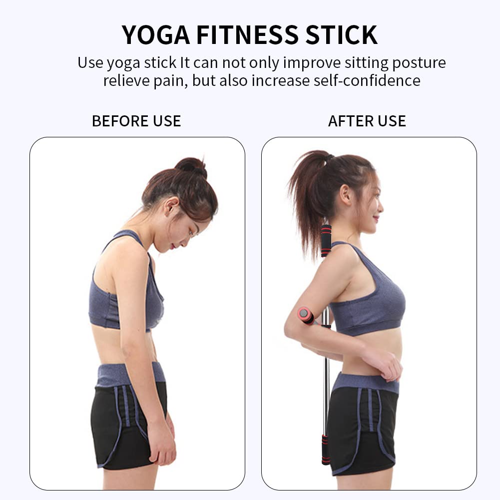 CALIDAKA 2pcs Yoga Sticks Stretching Tool, 31.5inch Posture Correction Sticks with Stick Buckle, Yoga Stick Open Shoulder, Posture Correction Straight Back Straighteners