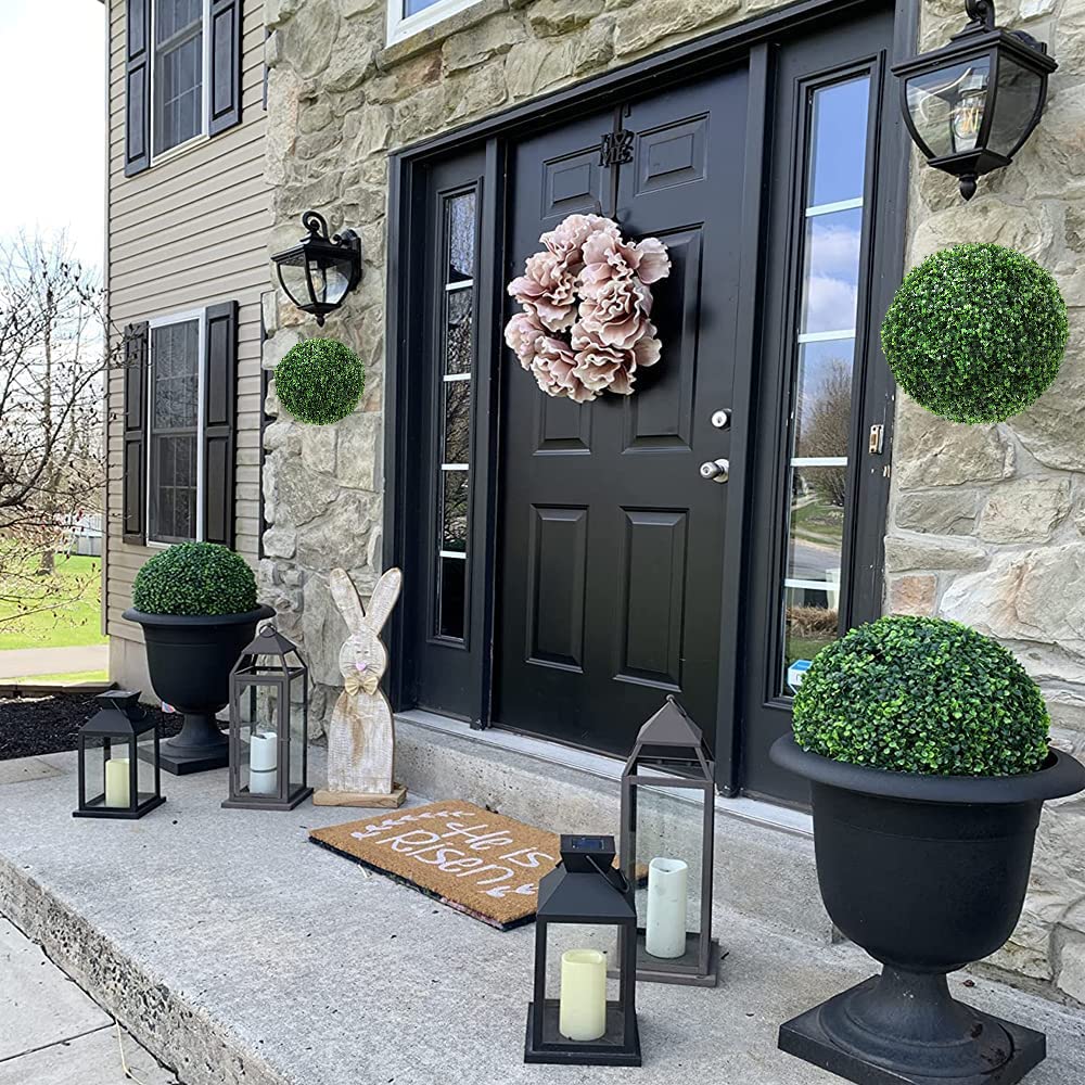 MYOYAY 4Pcs Artificial Topiary Ball 19 Inch and 9 Inch Outdoors 4 Layers Plant Topiary Ball Faux Boxwood Balls for Indoor Backyard Garden Wedding Décor