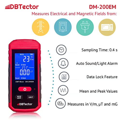 DBTector EMF Meter Electric and Magnetic Field Meter Detect Radiation from Appliances, Computers, Electrical Boxes, Electrical Wires, High Power Transmission Lines