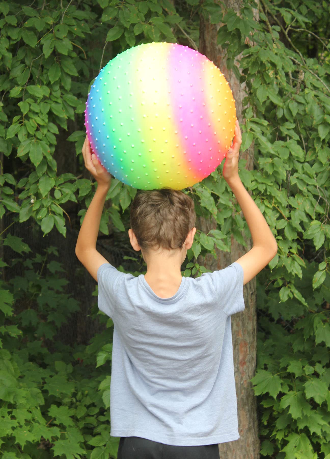 Curious Minds Busy Bags Jumbo 18" Rainbow Lightweight Bumpy Inflatable Ball - Sports Ball - Indoor Safe Athletic Play Gross Motor Toy (Ships DEFLATED)