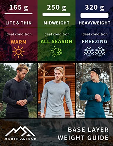 Merino Wool Men's Base Layer Pants — 100% Organic Wool Midweight Thermal Pants + Hiking Wool Socks (Large, Black 250)