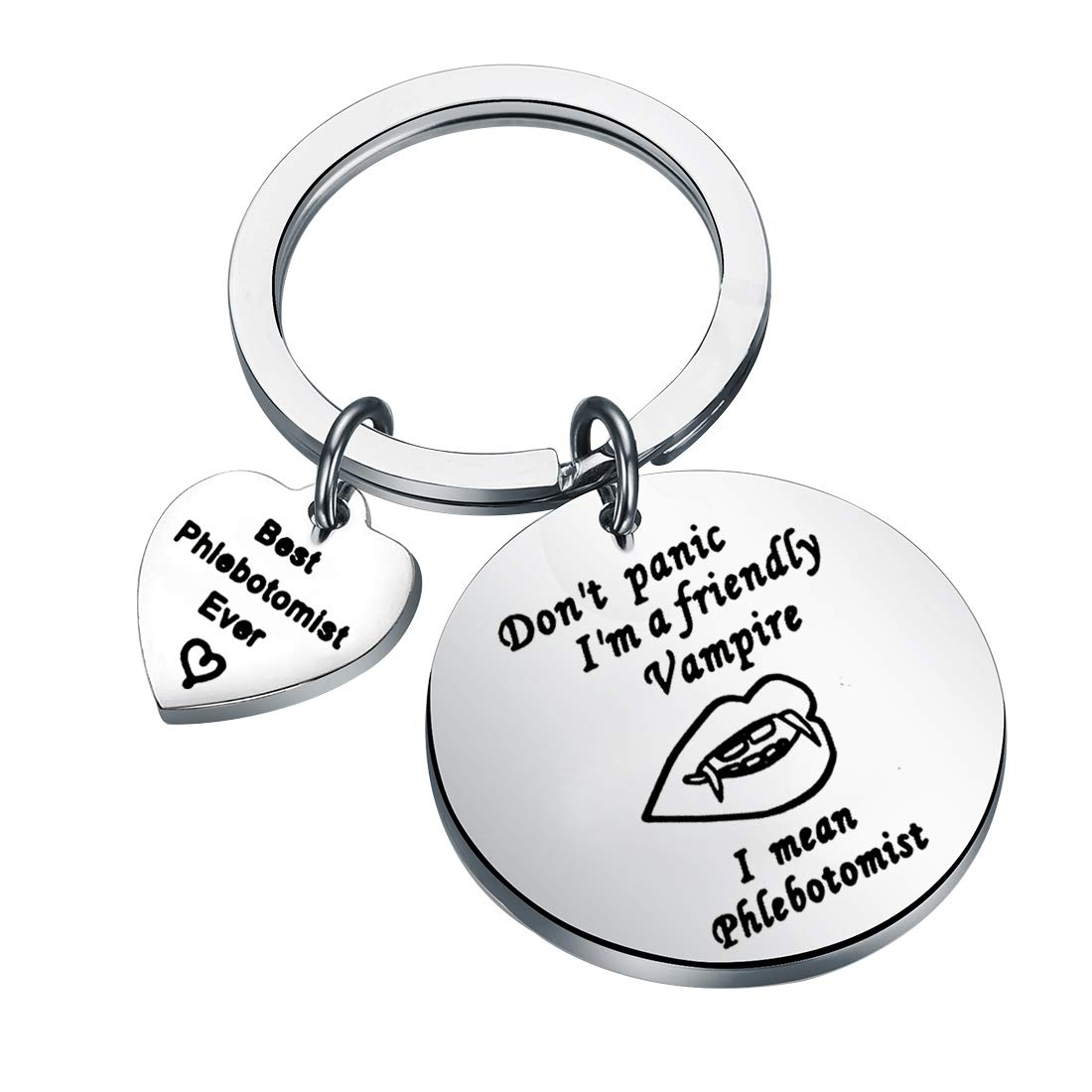 bobauna Best Phlebotomist Ever Keychain Don't Panic I'm A Friendly Vampire I Mean Phlebotomist Lab Tech Gift For Phlebotomist Nurse Phlebotomy Technician (phlebotomist keychain)
