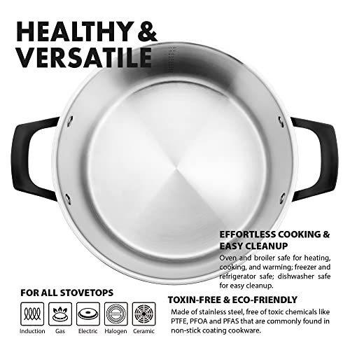 GrandTies Tri-Ply Stainless 4-Piece Induction Pots and Pans Set, Saucepan, Stockpot, Kitchen Cooking Pot with Lid and Black Metal Handle, Dishwasher Safe Cookware