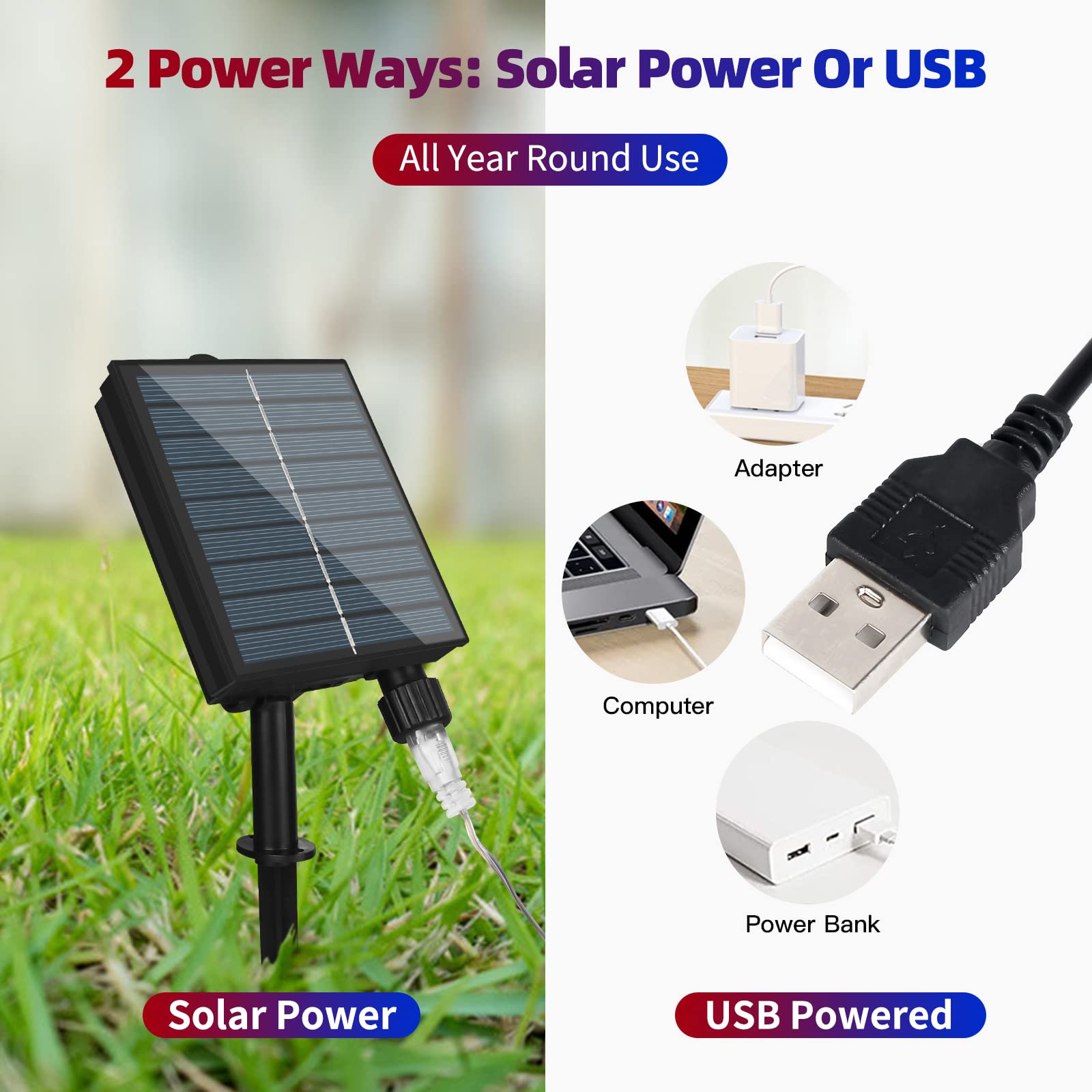 MZD8391 Solar American US Flag Lights [Solar & USB 2 Power Way], 420 LEDs Waterproof USA Net Lights, 6.75 FT x 3.53 for Garden, 4th of July, Independence Day Decoration