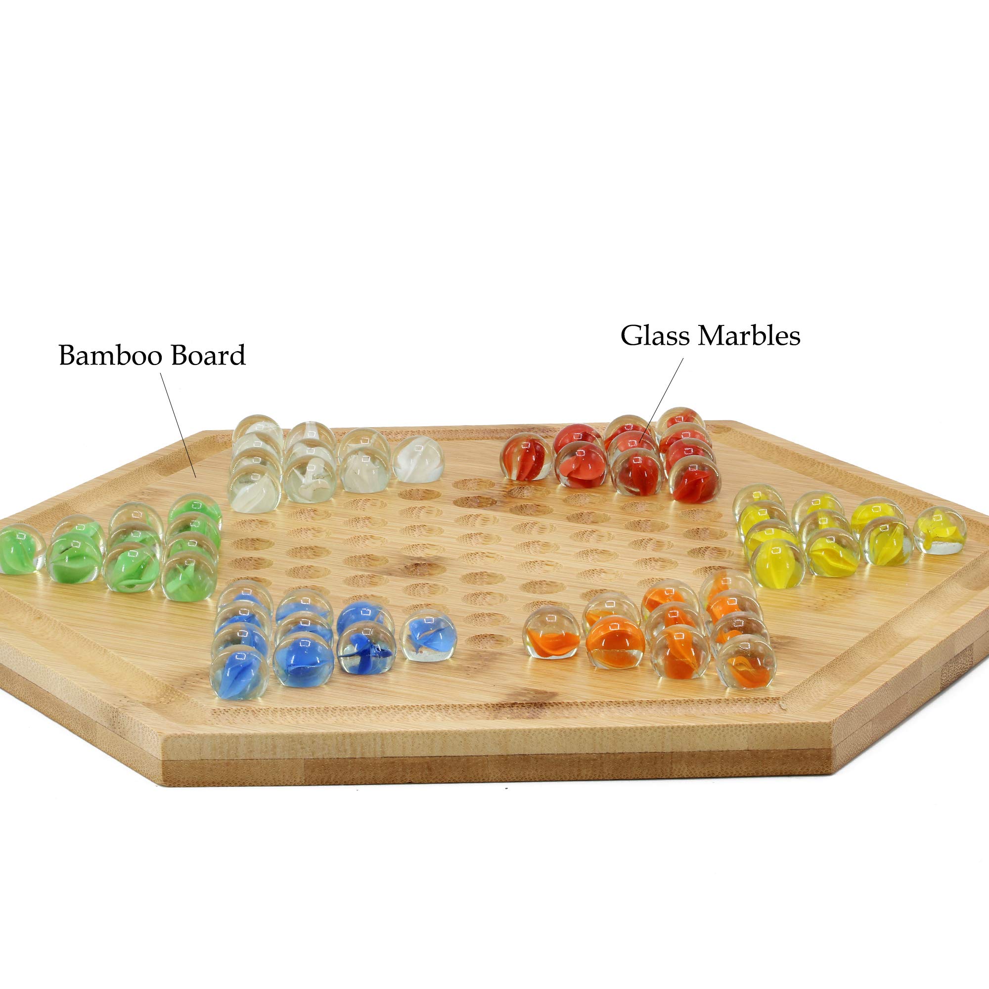 RNK Gaming Bamboo 12.8 inches Wooden Chinese Checkers Board Game with Marbles for Kids and Adults