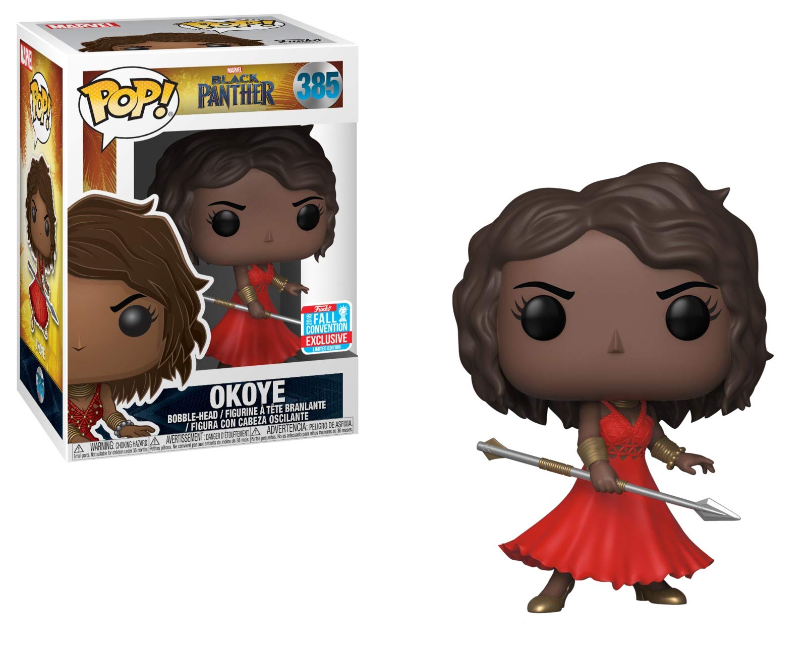 Pop! Marvel: Black Panther - Okoye with Red Dress and Removable Wig, Fall Convention Exclusive