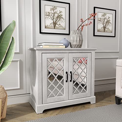 Galano Millicent 2 Door Sideboard, Buffets & Sideboards, Storage Cabinet, Credenza for Living Room, Buffet Cabinet with Storage, Acrylic Mirror, Black with Knotty Grey Oak