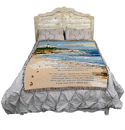 Pure Country Weavers Jesus Footprints in The Sand 1 Blanket 1 -Religious Gift Tapestry Throw Woven from Cotton - Made in The USA (72x54)