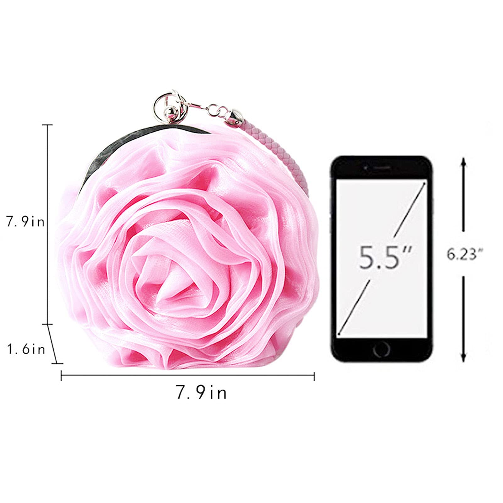 Mily Womens Satin Evening Bag Flower Shaped Wristlet (A-Pink)