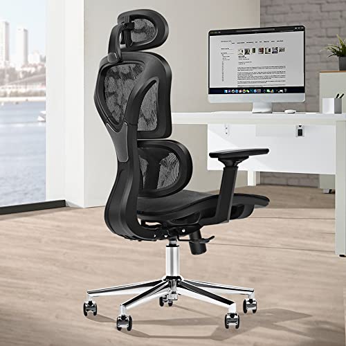 FelixKing Ergonomic Office Chair, Home Office Rolling Swivel Chair Mesh High Back Computer Chair with 3D Adjustable Armrest & Lumbar Support, Ventilated Mesh Desk Chair with Headrest (Black)