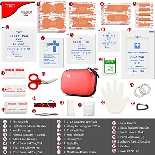 I GO 85 Pieces Hard Shell Mini Compact First Aid Kit, Small Personal Emergency Survival Kit for Travel Hiking Camping Backpacking Hunting Marine Car