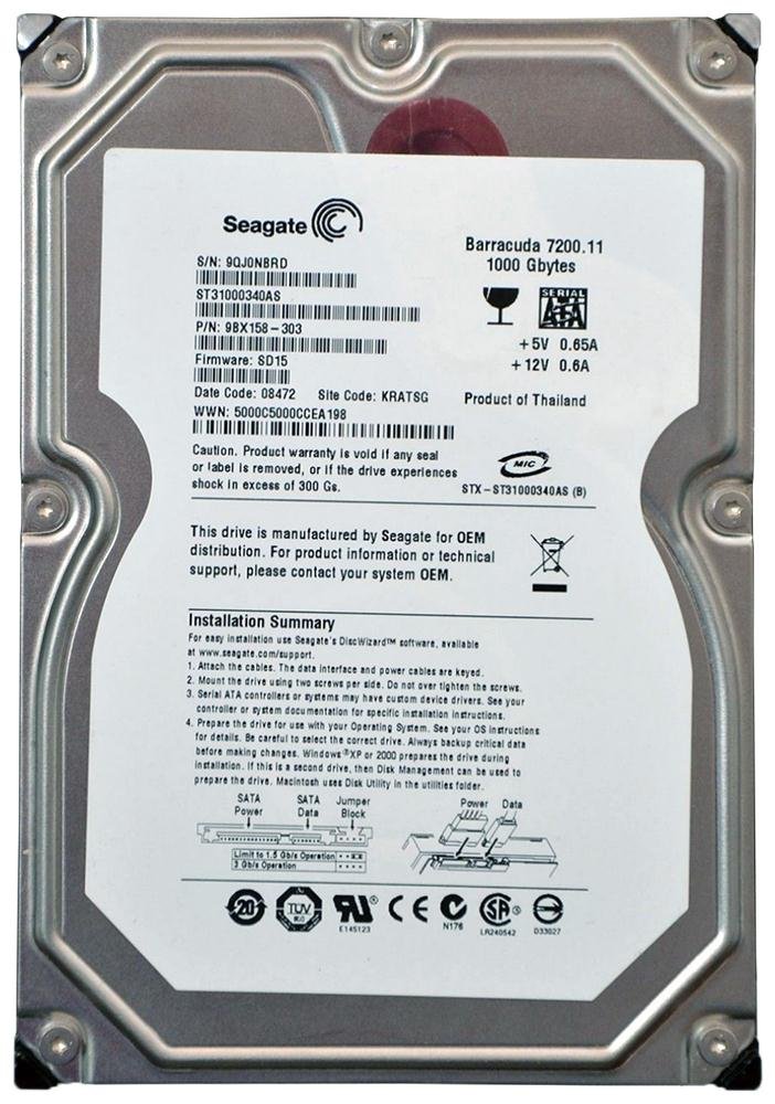 SEAGATE 1TB Barracuda 7200.11 Bulk/OEM Hard Drive ST31000340AS