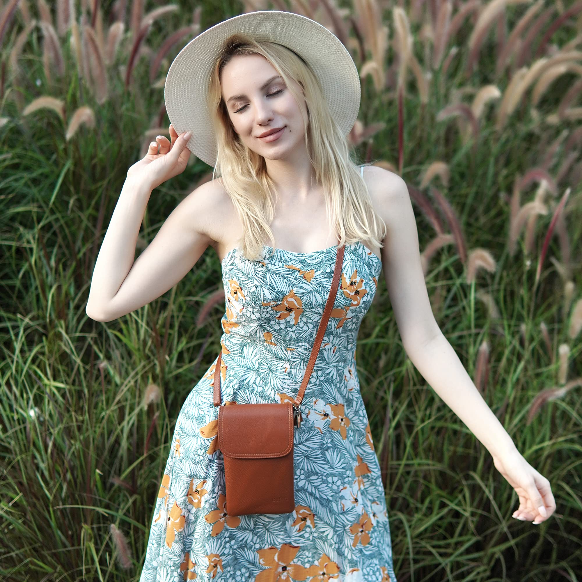 befen Cognac Brown Small Cell Phone Crossbody Bag with Cognac Brown Small Roomy Crossbody Purse