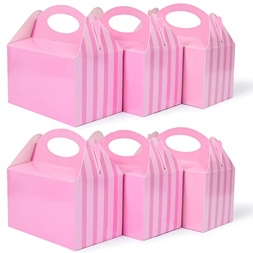 Happyhiram 25 Pcs Party Treat Boxes Pink for Girls, 6 Inch Candy Boxes Party Favors with Handle Paper Cookie Gift Bags Gable Boxes Snack Goodie Bags for Kids Unicorn Peppa Pig Barbie Theme Birthday Baby Shower Bridal Shower
