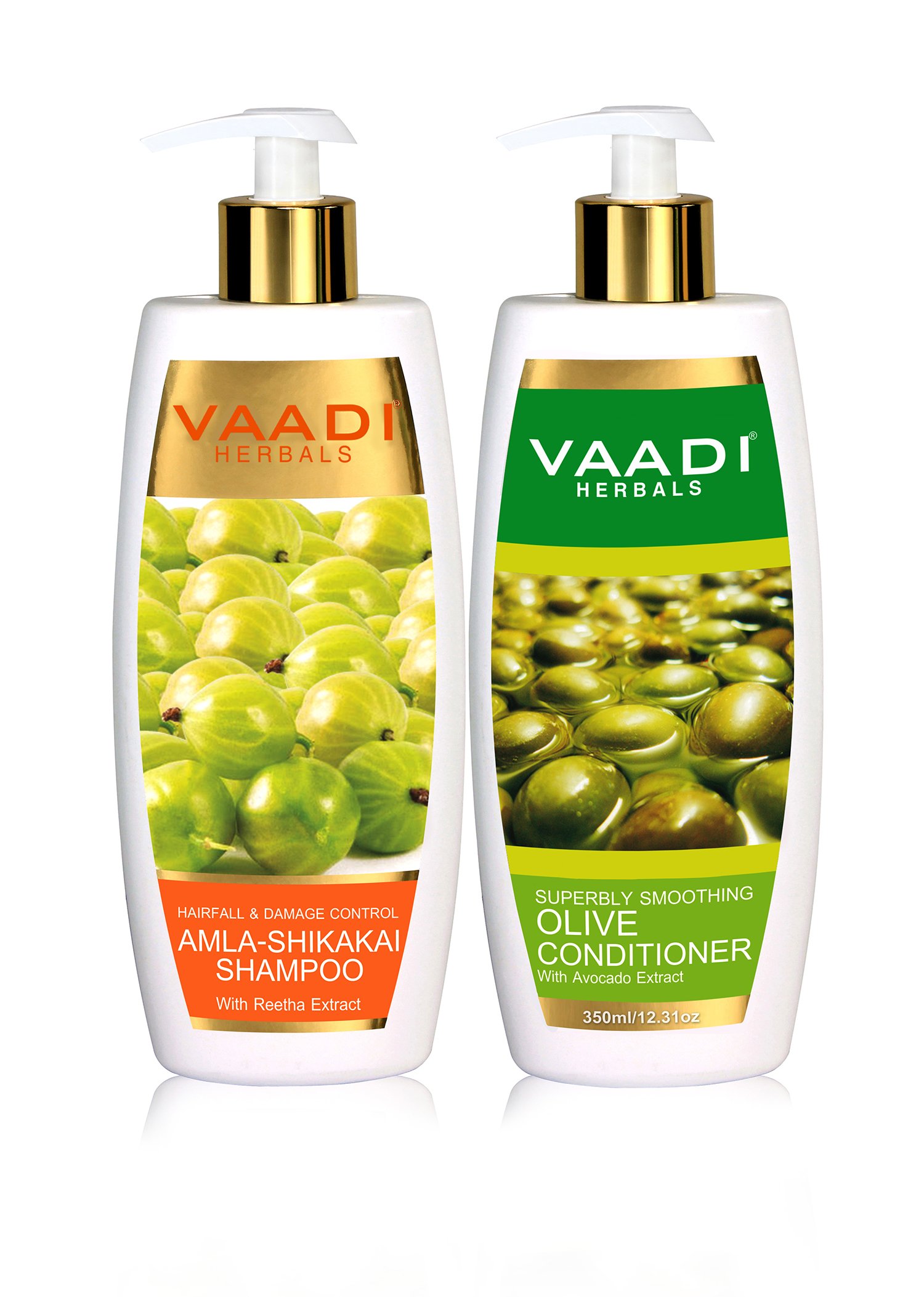Vaadi Herbals Amla With Shikakai & Reetha Shampoo And Olive Conditioner - Hair Fall & Damage Control Shampoo - - Each Pack Of 350Ml - Each 12.31 Oz -