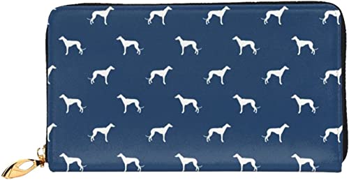 Blue Greyhound Dog Leather Wallet Long Clutch Purse Fashion Wristlet Handbag
