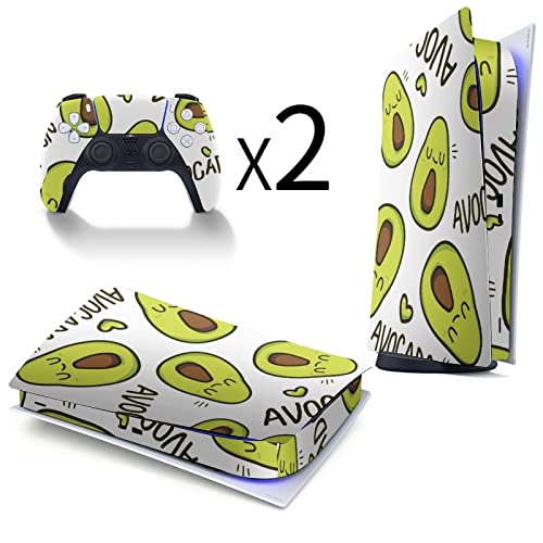 Cute Avocado Pattern Full Protective Skin Cover Design Wrap Decal Sticker Compatible with PS5 Digital Edition Console and Controller