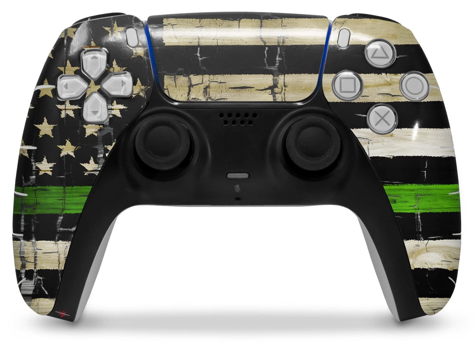 WraptorSkinz Skin Wrap compatible with Sony PS5 DualSense Controller Painted Faded and Cracked Green Line USA American Flag (CONTROLLER NOT INCLUDED)