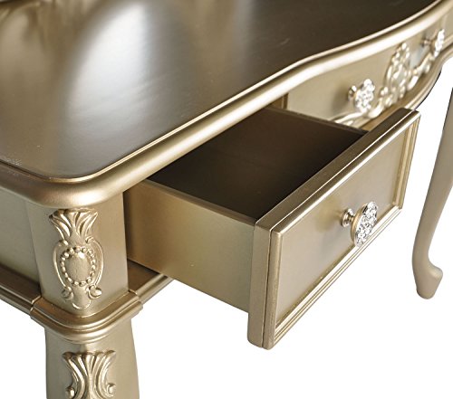 BOBKONA PDEX- Oval Shape Mirror Vanity Table With Stool Set, Champagne