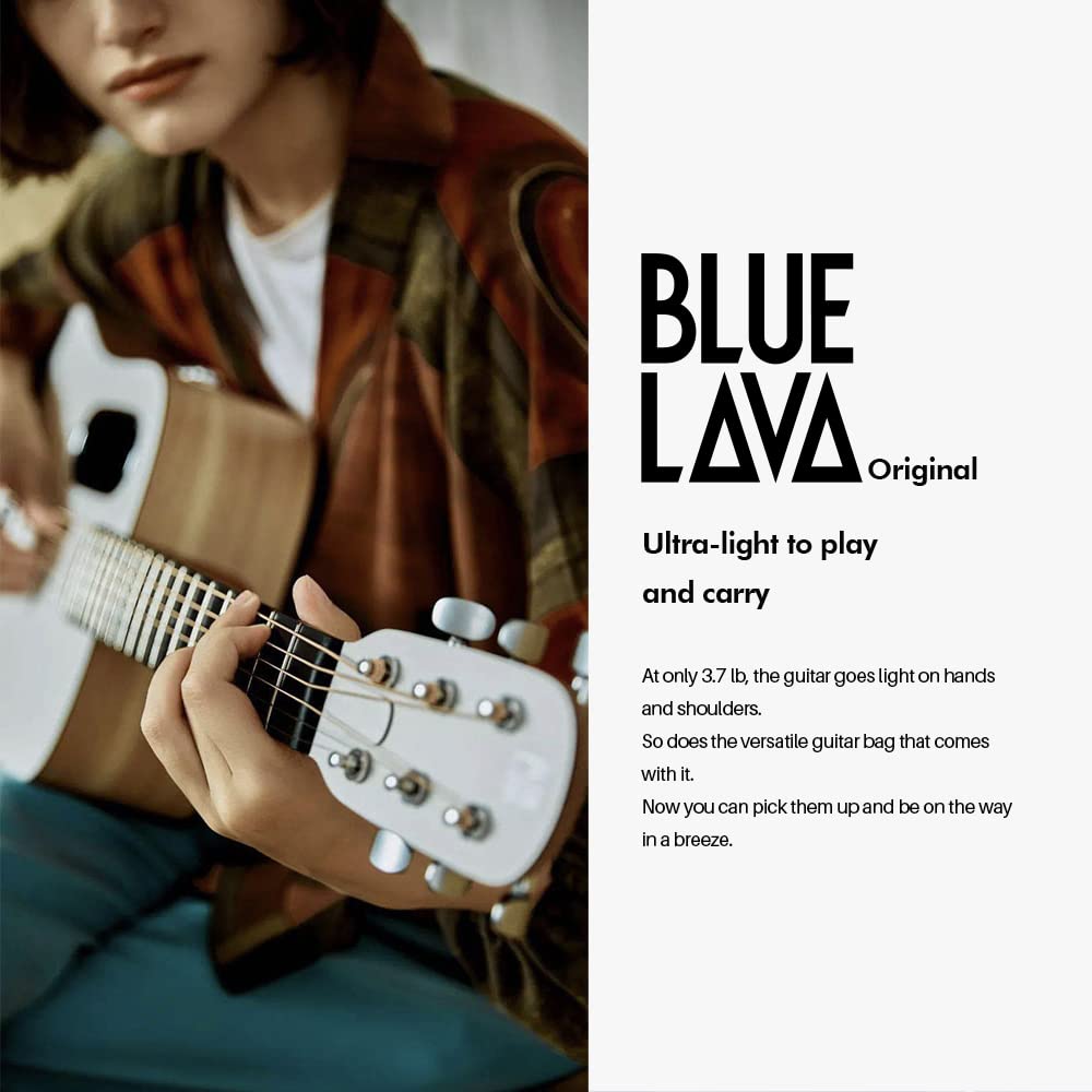 Blue Lava Original 36" Acoustic Guitar w/Ultra-light Body + Lite Bag + FreeBoost and Effects plus Bundle w/Foldable Guitar Stand + 1/4" TRS Cable + On-Stage Guitar Strap and more