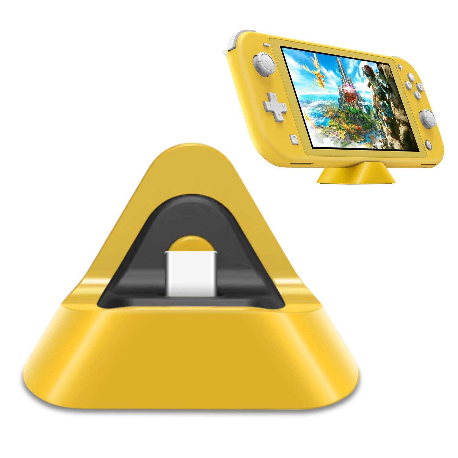 Portable Charging Dock for Nintendo Switch Lite and Switch, Stable Support Stand Charging Station for Switch Lite with Type C Input Port (Yellow)