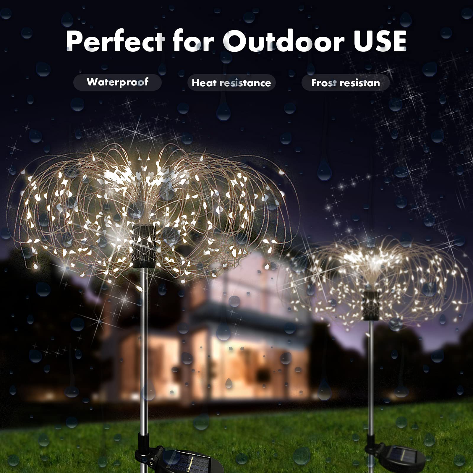 HFLYJPYW Solar Garden Lights Solar Fireworks Lights 150 Lights 2 Pack Solar String Lights with 2 Lighting Modes Garden, Terrace, Courtyard, Flower Bed, Party (Warm White) (Warm White)