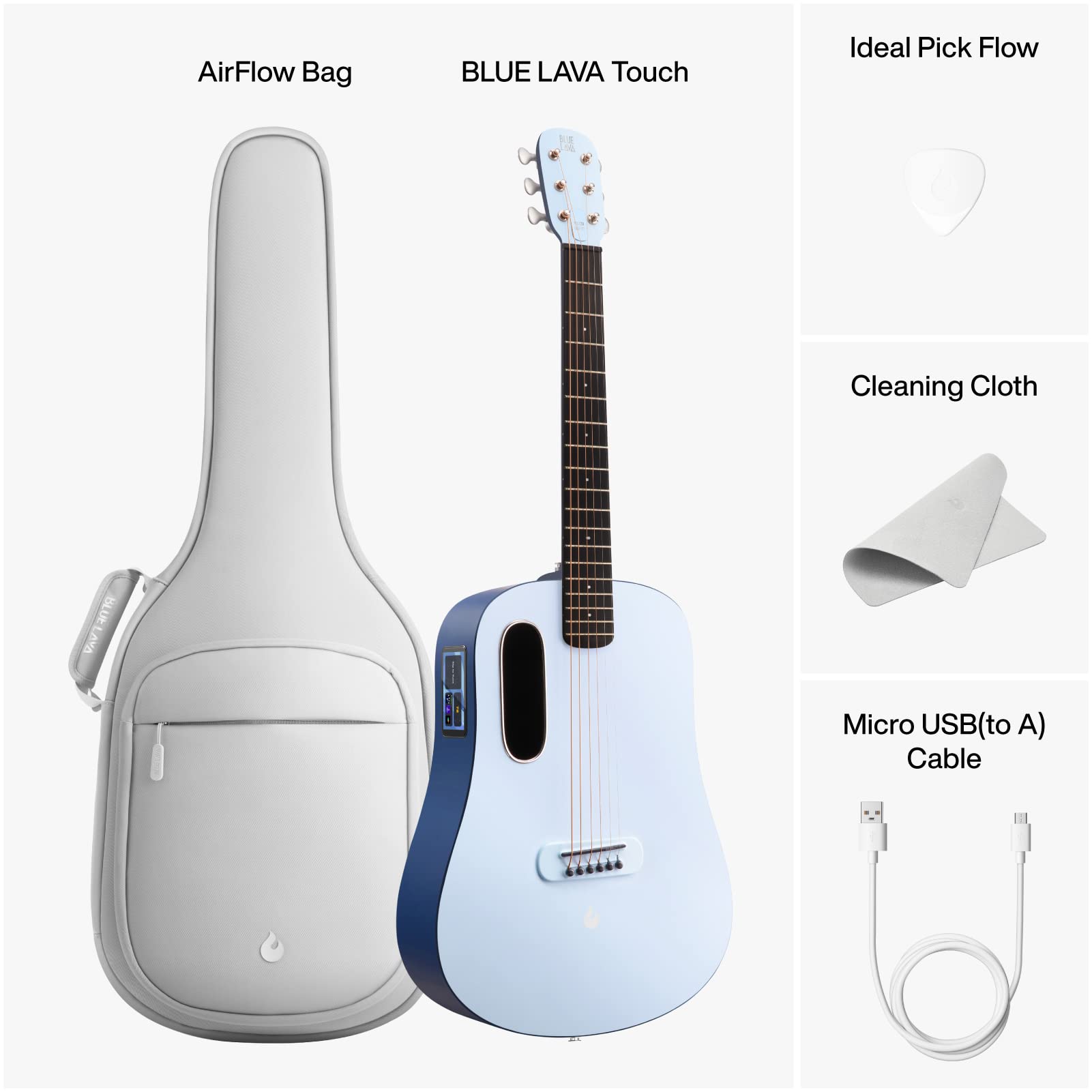 BLUE LAVA Touch Smart Guitar, Beginner Acoustic Practice Guitars for Adults & Teens 36'' Ocean Blue