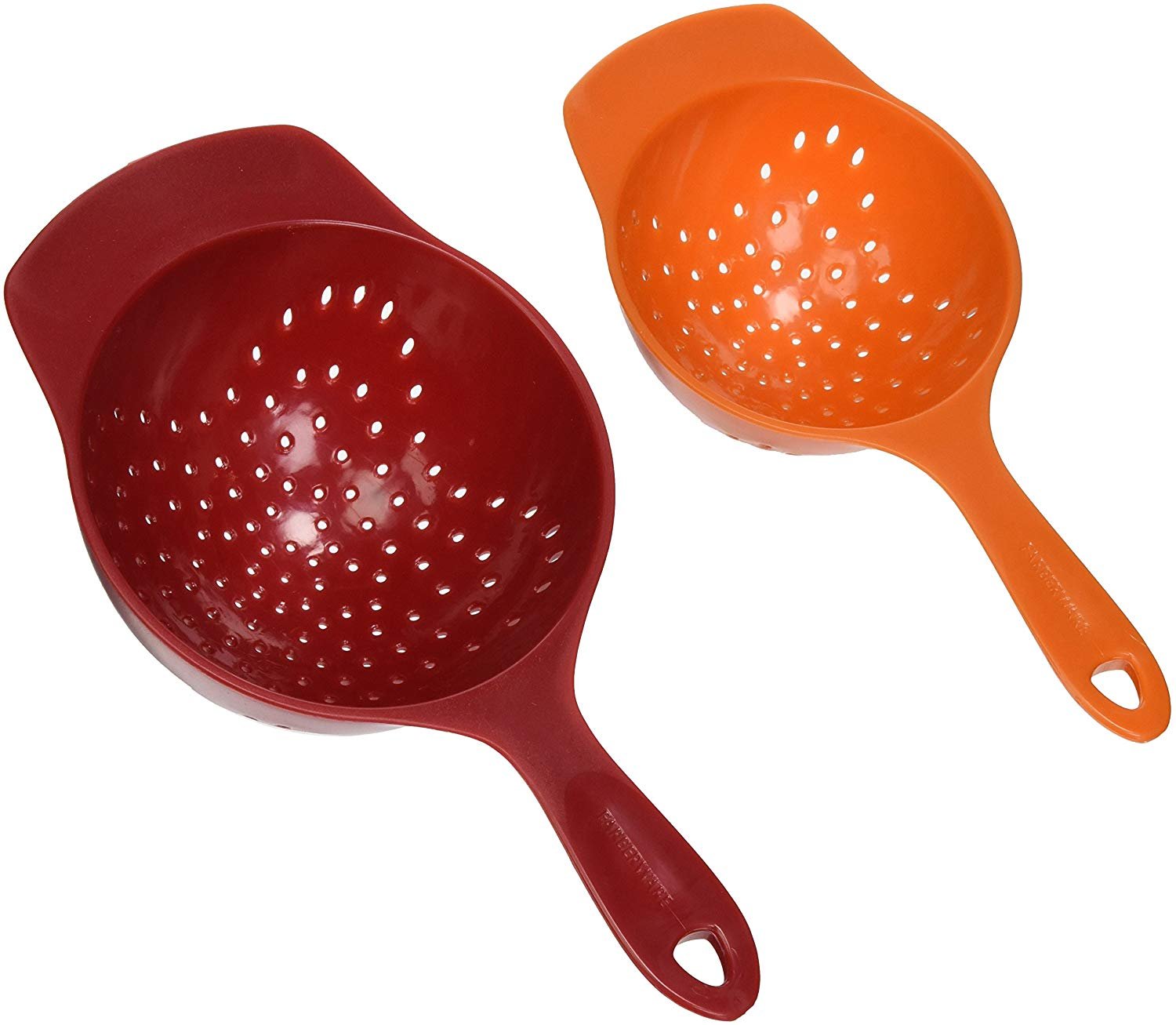 Brandobay Mini Colanders Set 2 Plastic Pack Kitchen Mesh Food Strainers Colander Handles Red Lime Green 6.5 and 7.5 Inch Strainer For Pasta Vegetables and Fruits