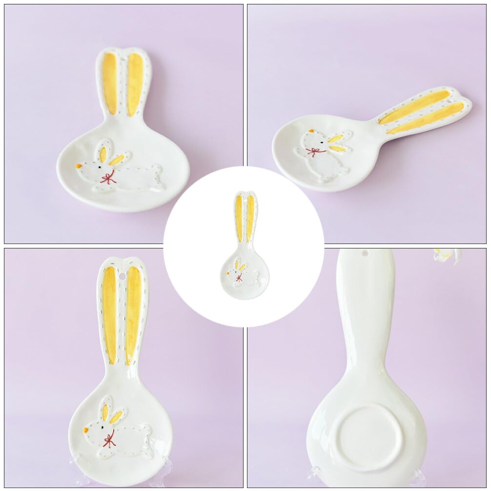Ceramic Spoon Rest Coffee Spoon Holder for Stove Top Coffee Spoon Rest Bunny Shape Spoon Holder Cooking Spoon Rest for Kitchen Counter Utensil Rest for Spatula,Tongs,Ladles