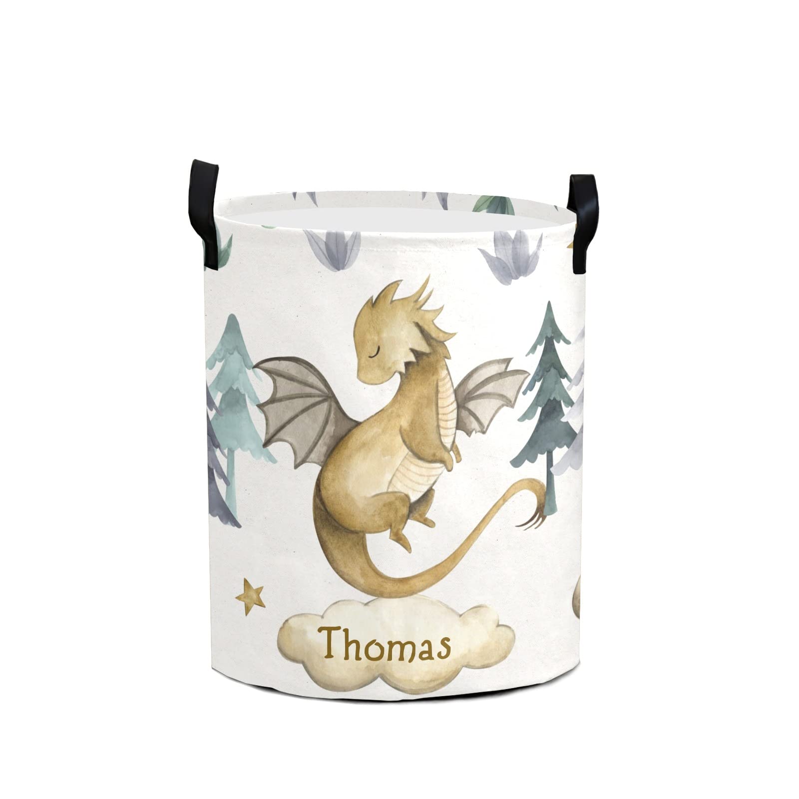 Cute Flying Dragon Personalized Laundry Hamper,Custom Name Collapsible Waterproof Laundry Basket Storage Bins with Handle for Clothes,Toy,Nursery