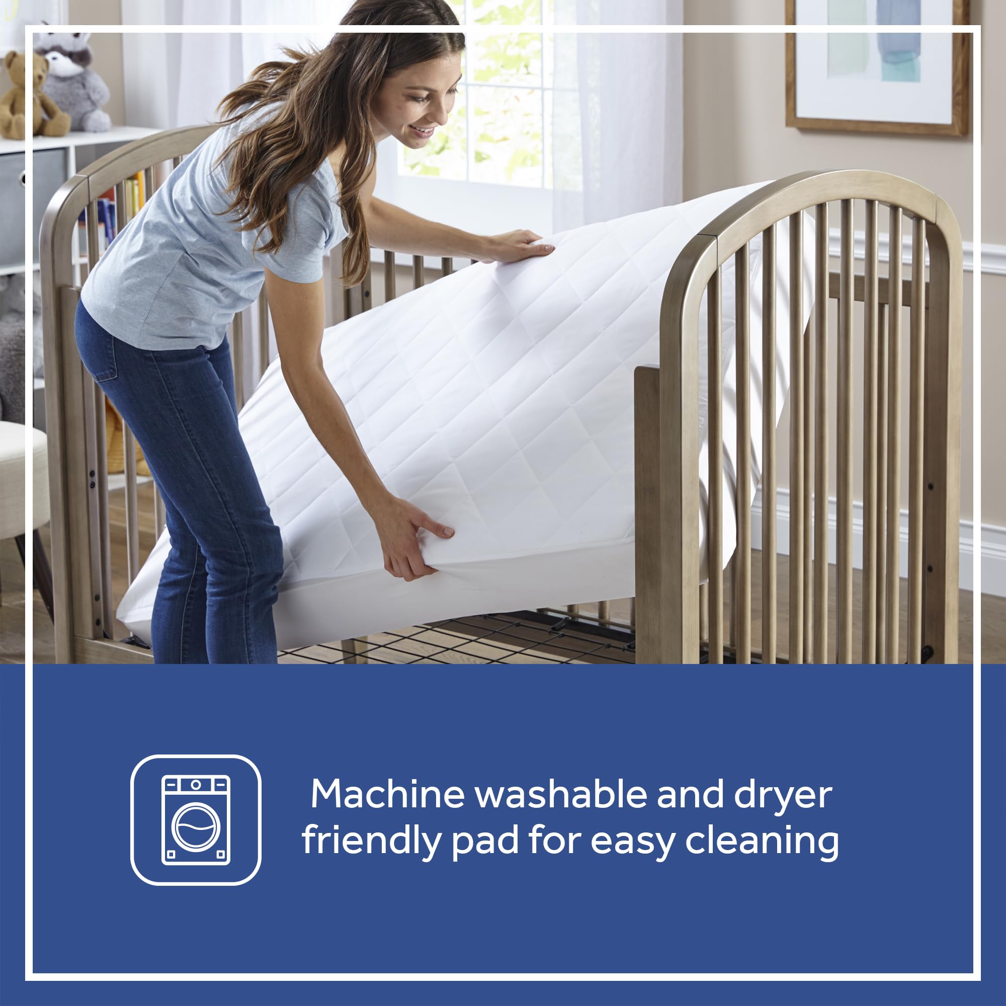 Sealy Baby Naturals Cotton Fitted Ultra Absorbent Infant Crib Mattress Protector Pad and Toddler Bed Cover, Durable and Comfortable Topper, Machine Washable and Dryer Friendly, 52β x 28β- White