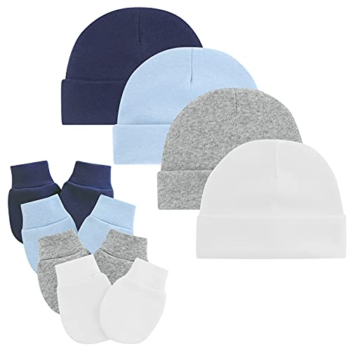Zando Baby Hats and Mittens Unisex Infant Beanie Caps Newborn Hospital Hat with Scratch Mitten Set for Baby Boys Grils 4 Pack 2 One Size
