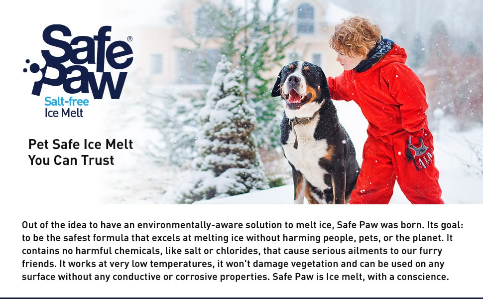 Safe Paw, Dog/Child/Plant Pet Safe Ice Melt with Traction Agent, 8lb, 100% Salt-Free/Chloride-Free, Non-Toxic, No Concrete Damage, Fast Acting, Lasts 3X Longer