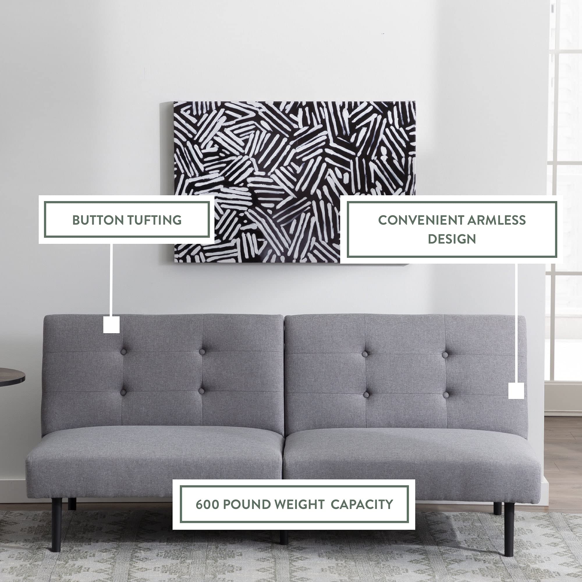Edenbrook Gilman Futon - Futon Sofa Bed - Futon Couch - Small Futon - Living Room Furniture - Armless Sofa Bed Couch - Sleeper Sofa β Gray Linen Futon