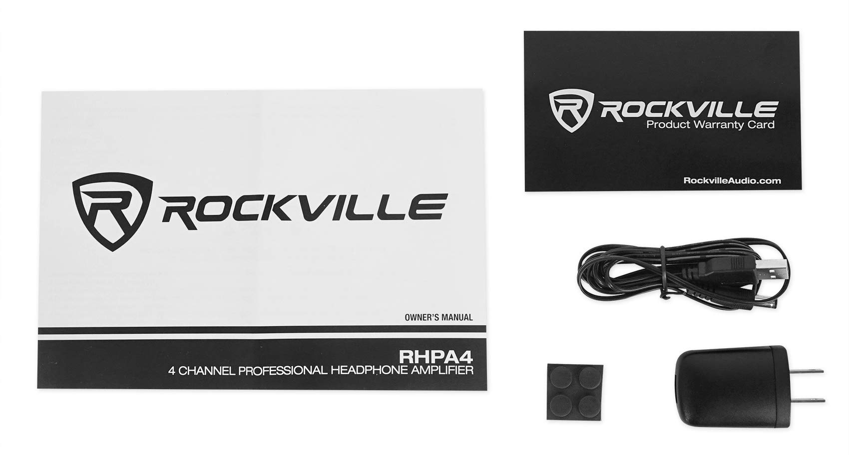 Rockville RHPA4 4 Channel Professional Headphone Amplifier Stereo or Mono Amp, Black, 4.6β x 3β x 2.36β