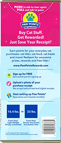 Fresh Step Simply Unscented Light Weight Clumping Litter, Fresh Step Unscented Cat Litter With Activated Charcoal Technology, 15.4 lb. Box