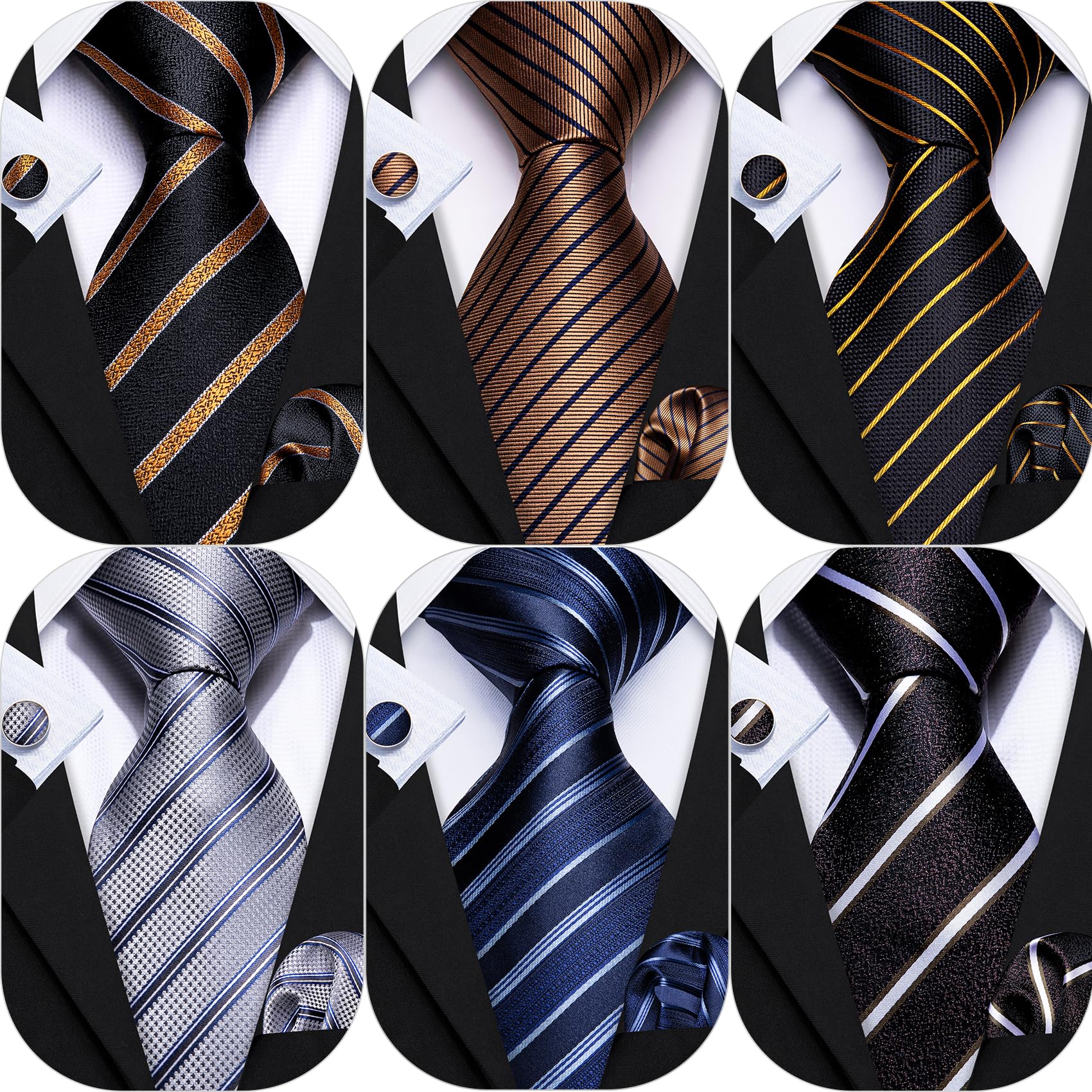 Barry.Wang Men Tie Classic Silk Gift Necktie With Tie Clip Jacquard Woven Neck Ties 6PCS Formal Wedding (Stripe Blue)