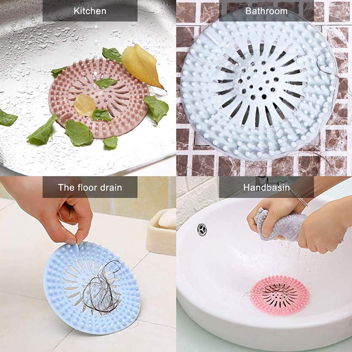 Hair Stopper Hair Catcher Durable Silicone 3 Pack Filter for Kitchen Bathroom Bath-Tub, Hair Stopper Shower Drain Covers, Drain Hair Catcher