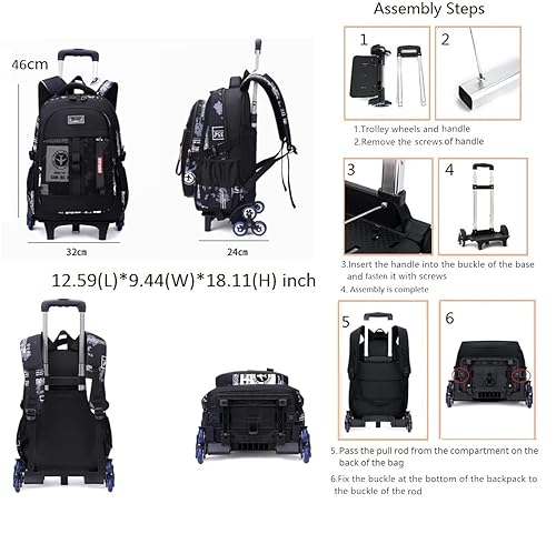 ETAISHOW Camo Rolling Backpack for Boys Kids Backpack with 6 Wheels Wheeled School Bag Trolley Bookbag