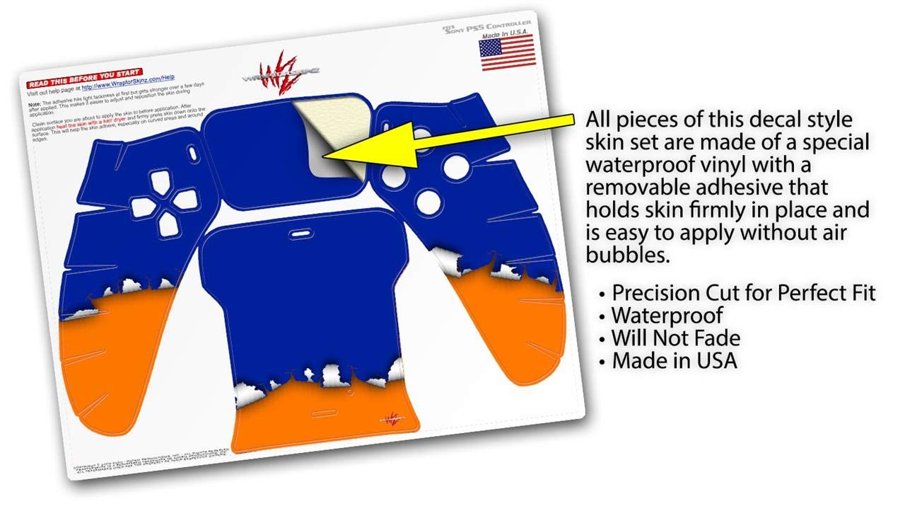 WraptorSkinz Skin Wrap compatible with Sony PS5 DualSense Controller Ripped Colors Blue Orange (CONTROLLER NOT INCLUDED)